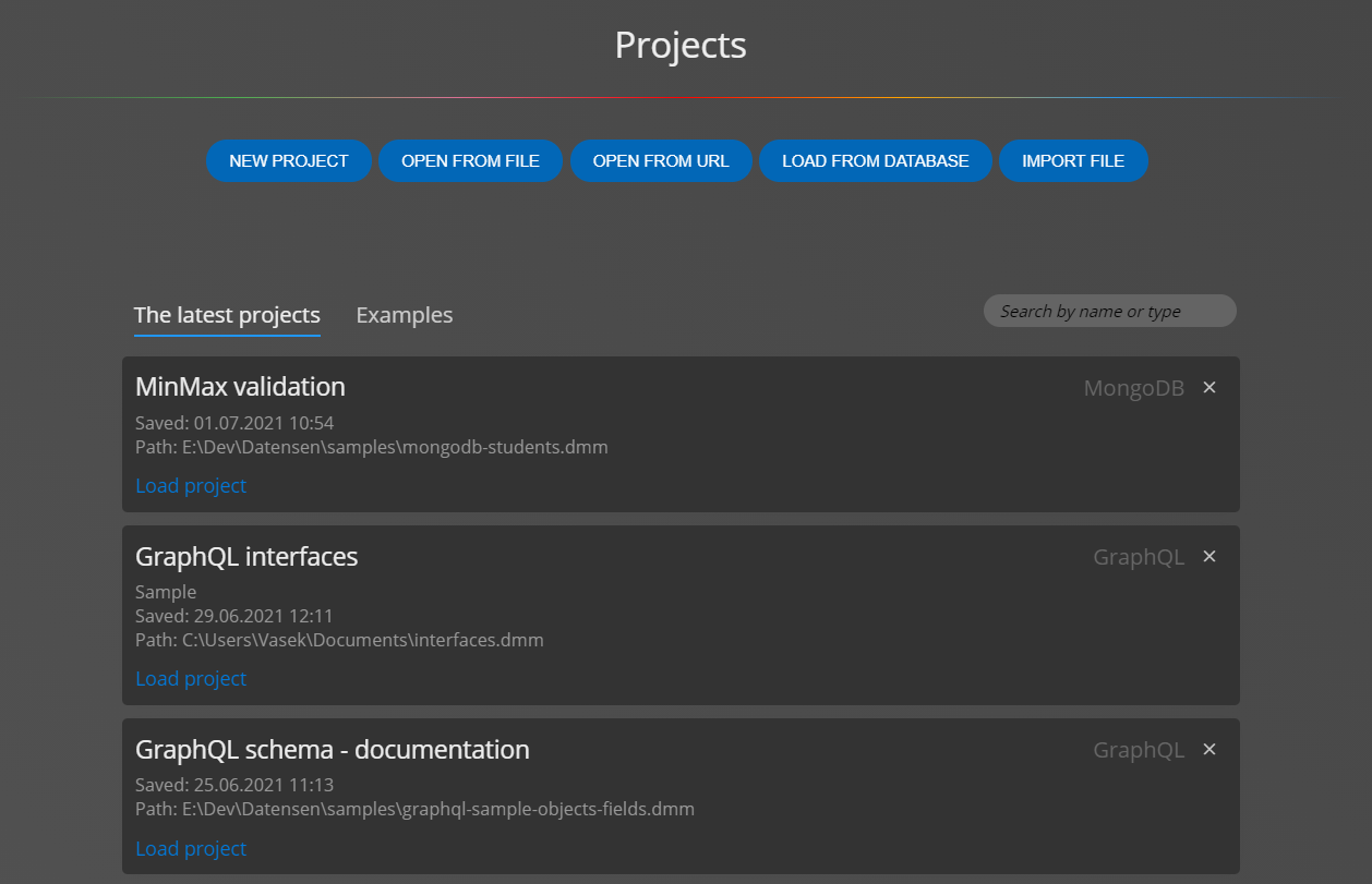 Projects in Moon Modeler - Datensen