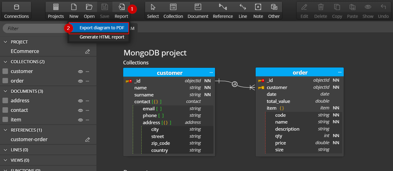 Export ER diagram to PDF | Database reporting | Moon Modeler