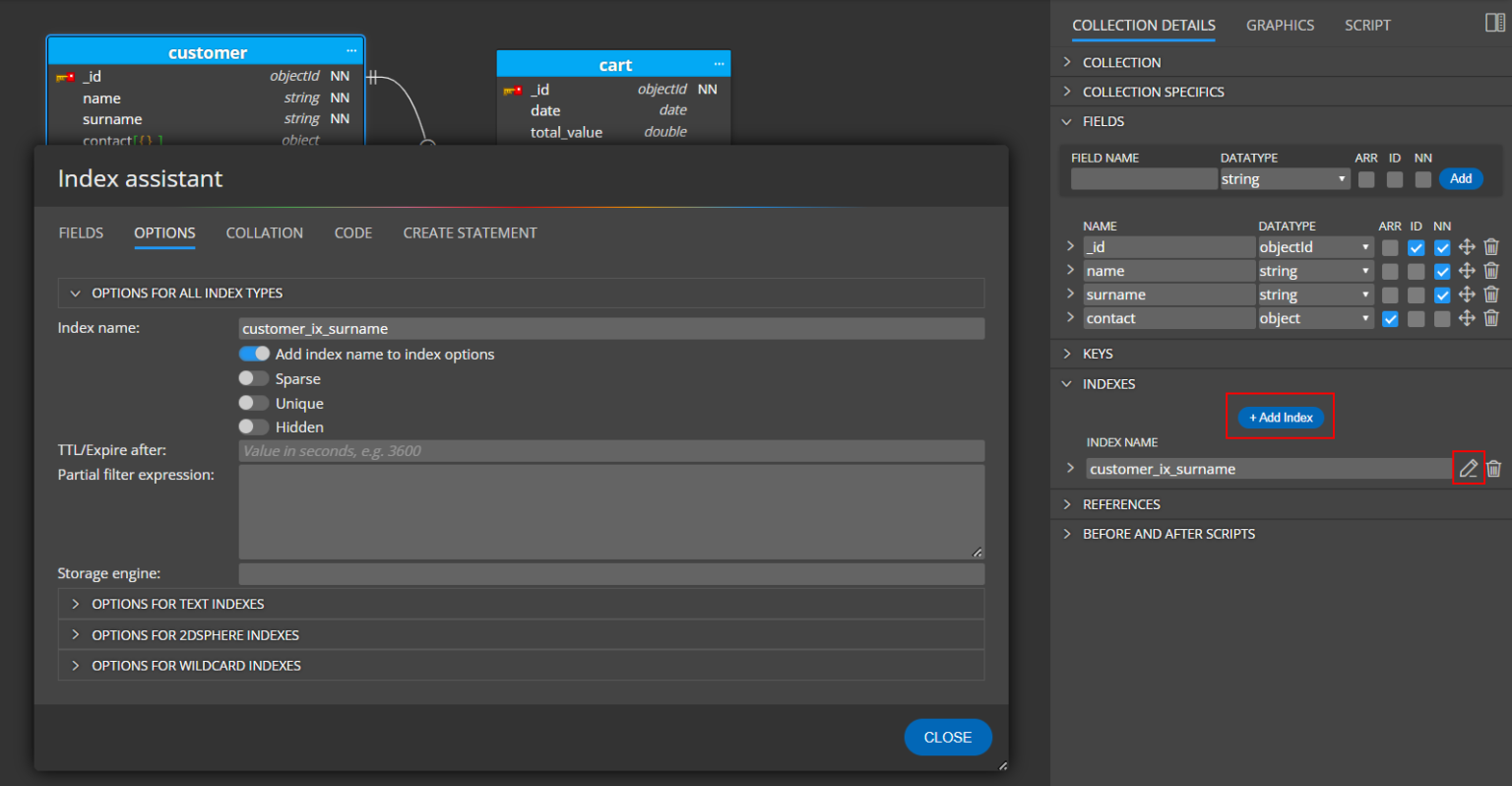 MongoDB Indexes in Moon Modeler | Schema Design Tool