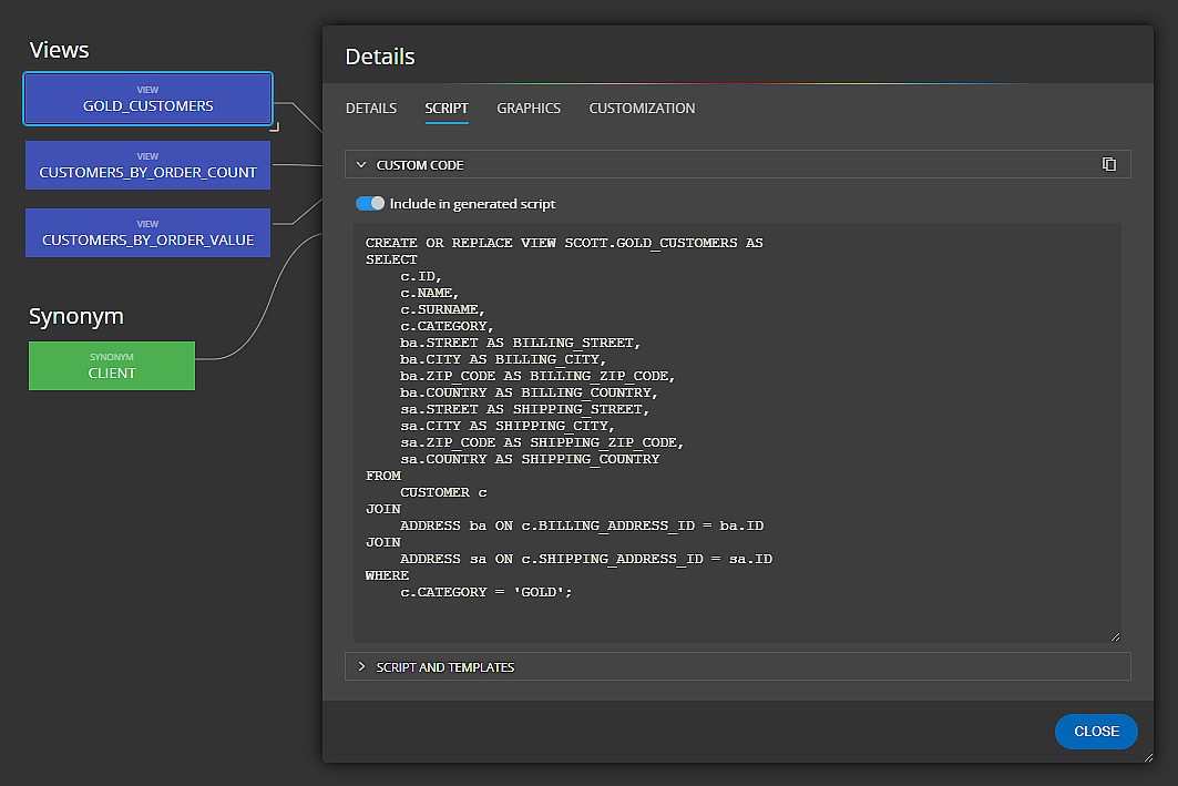 Other Database Objects in ER Diagram for Oracle Database