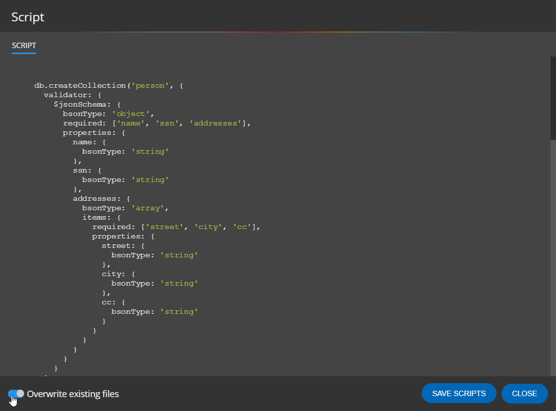 MongoDB Schema Validation Scripts Moon Modeler